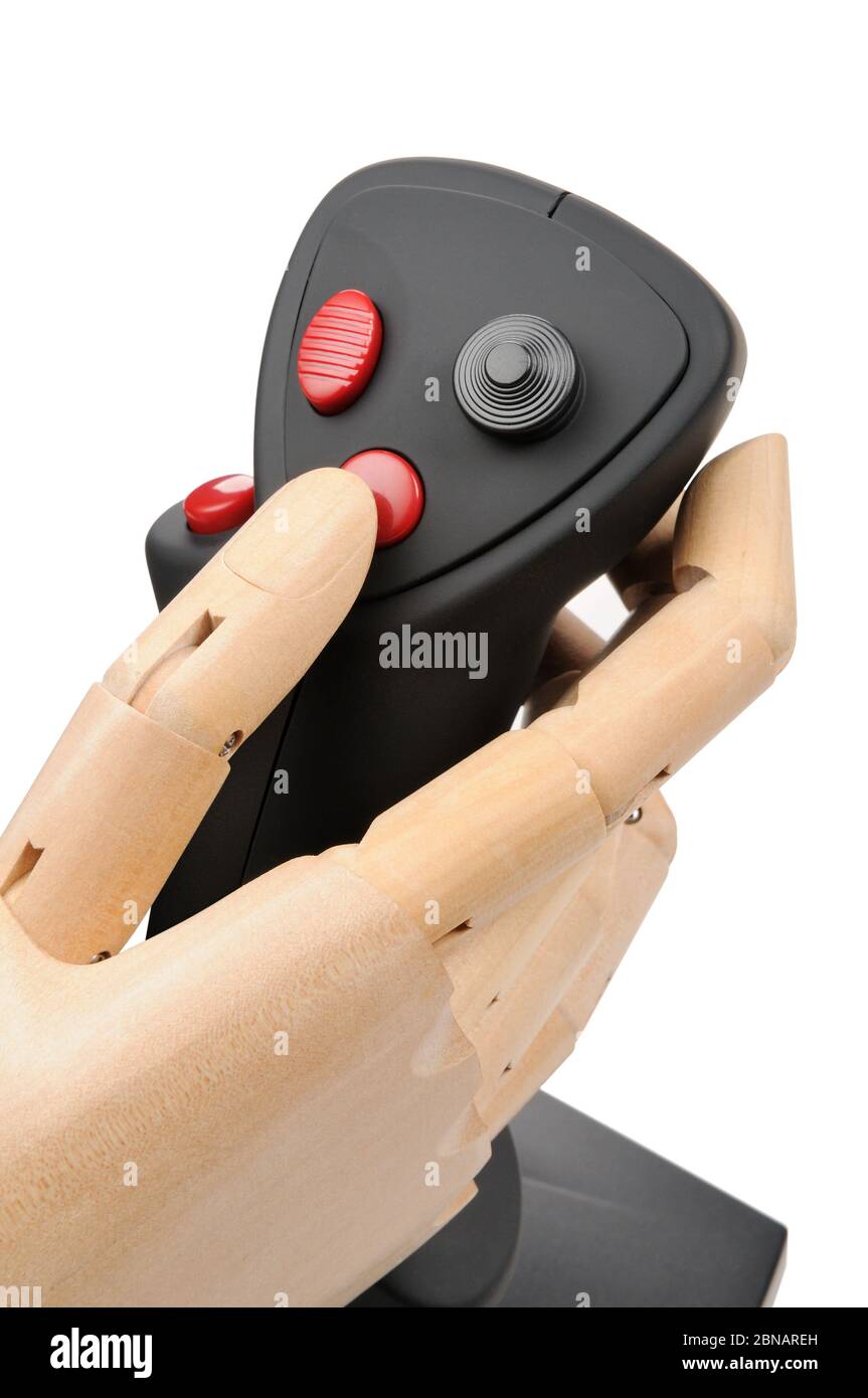 wooden hand joystick controls Stock Photo - Alamy