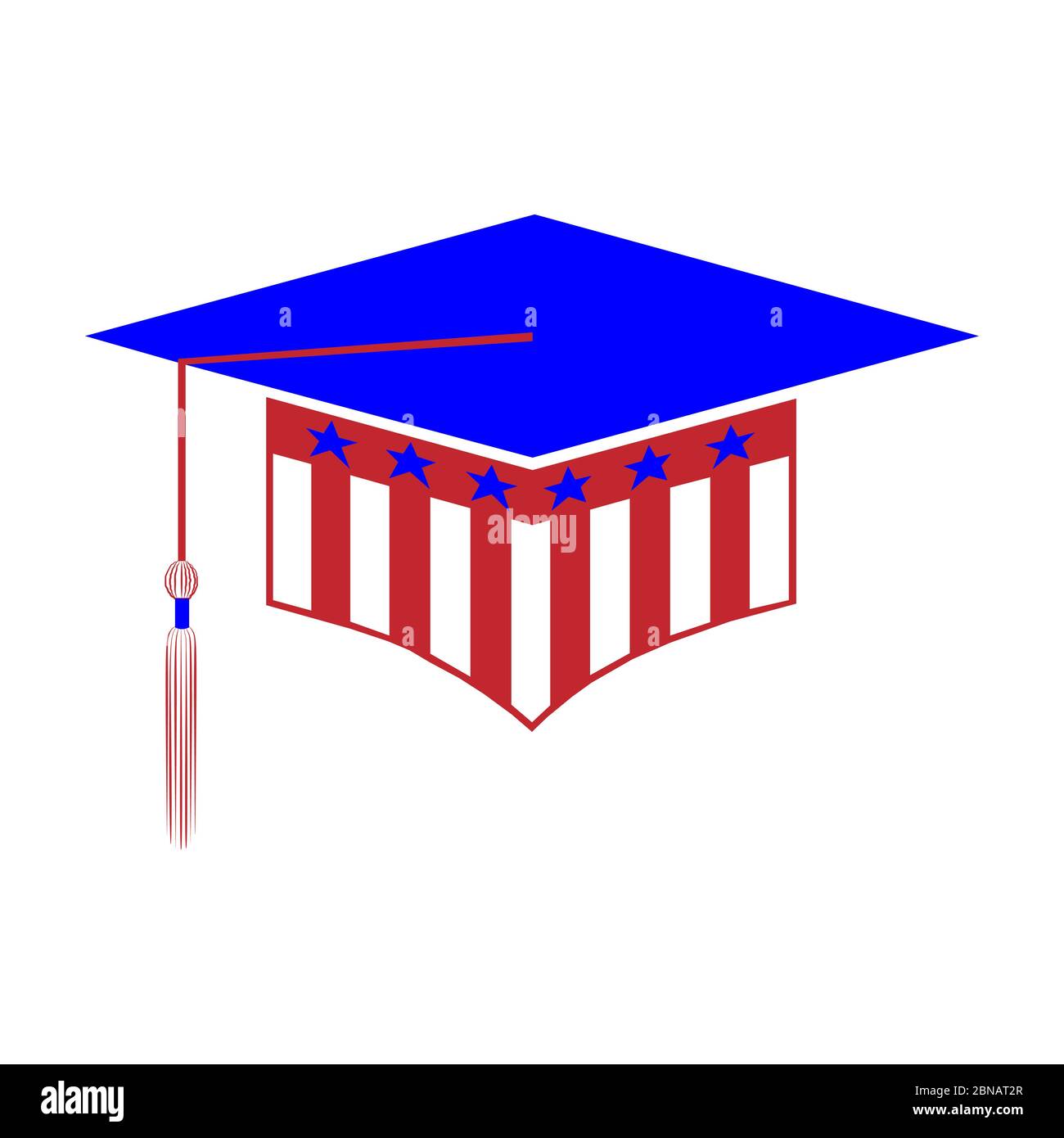 Graduation hat styled in the colors of the USA flag isolated on white ...