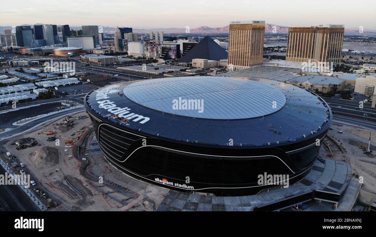 General overall aerial view of the Allegiant Stadium construction site ...