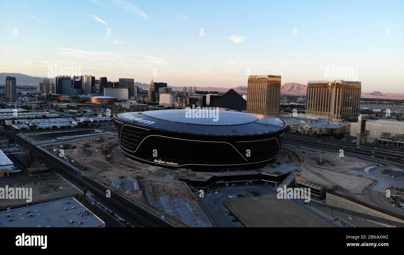 General overall aerial view of the Allegiant Stadium construction site ...