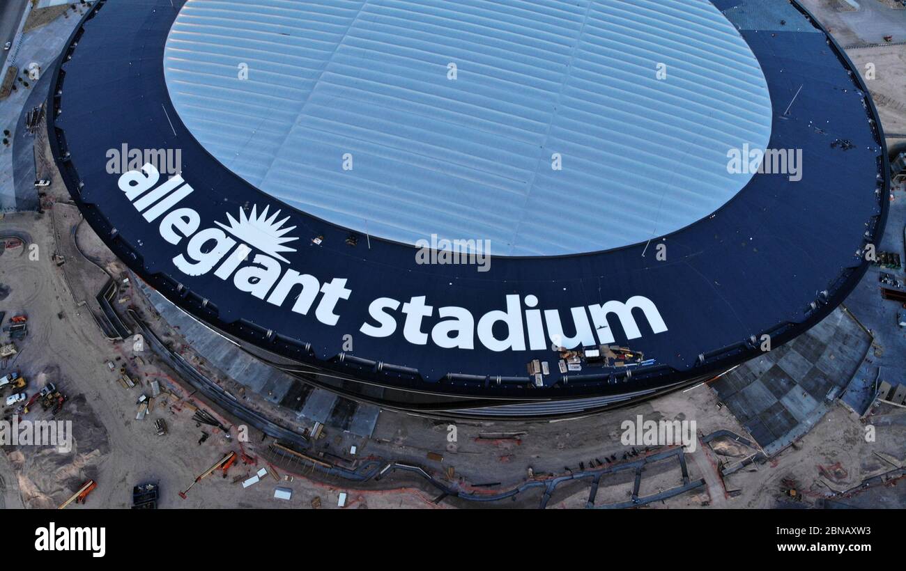 General overall aerial view of the Allegiant Stadium construction site ...