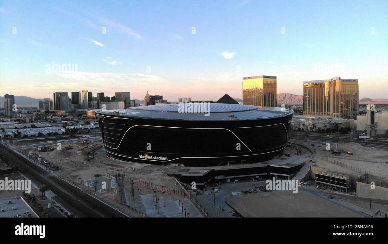 General overall aerial view of the Allegiant Stadium construction site ...