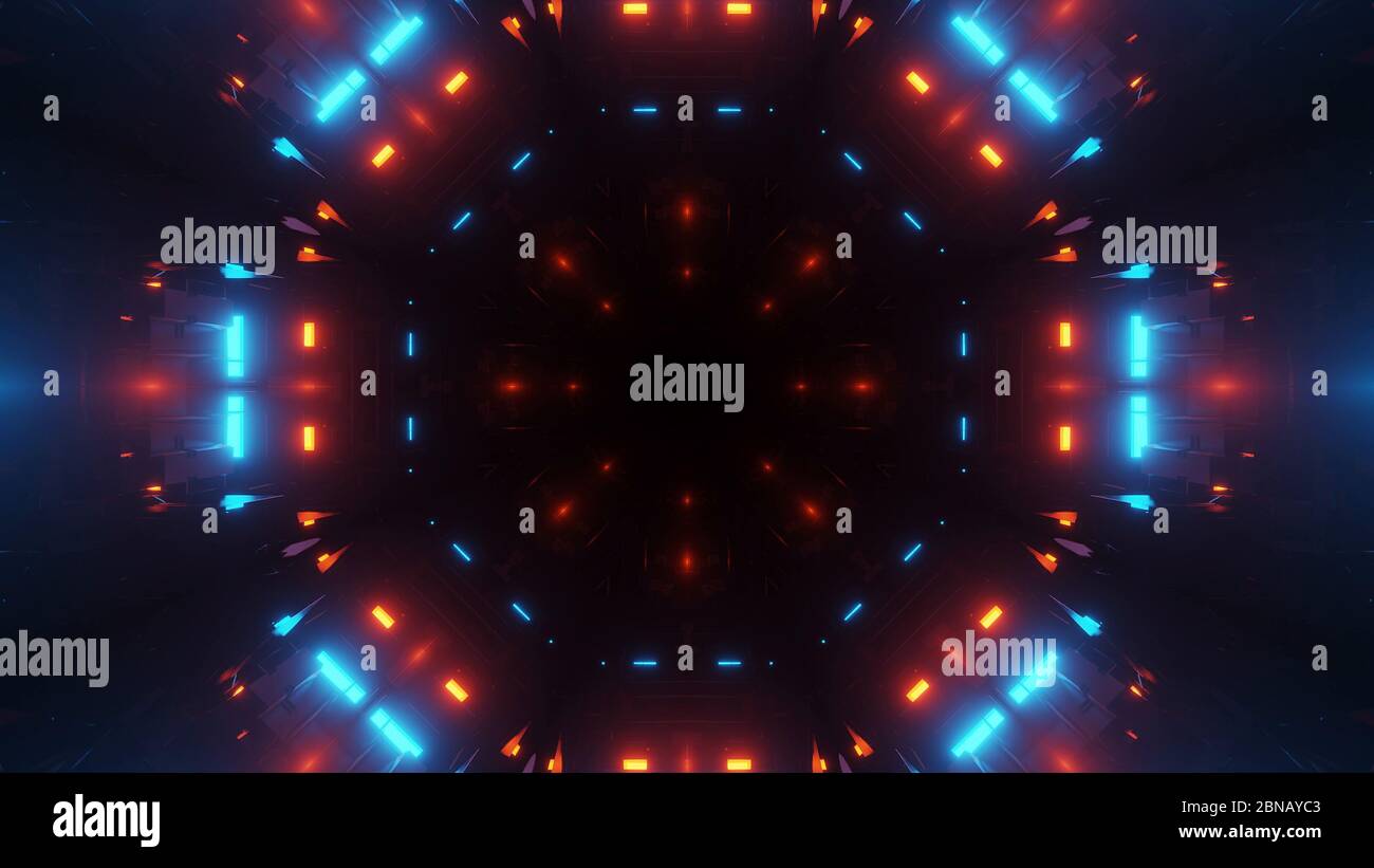 High angle shot of the symmetrical red and blue lights captured in the ...