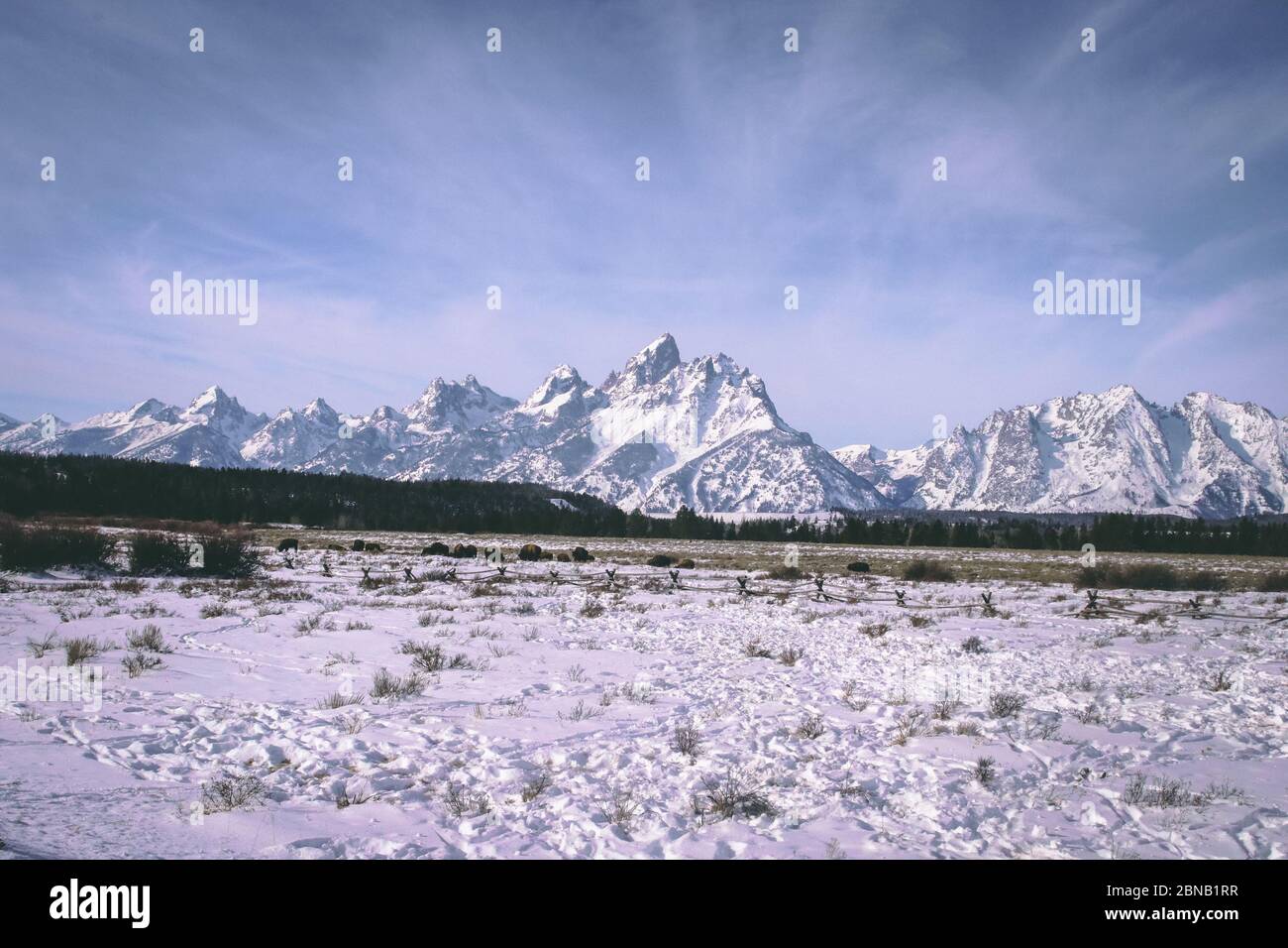 Beautiful view of the snow-covered mountains in Grand Teton National ...
