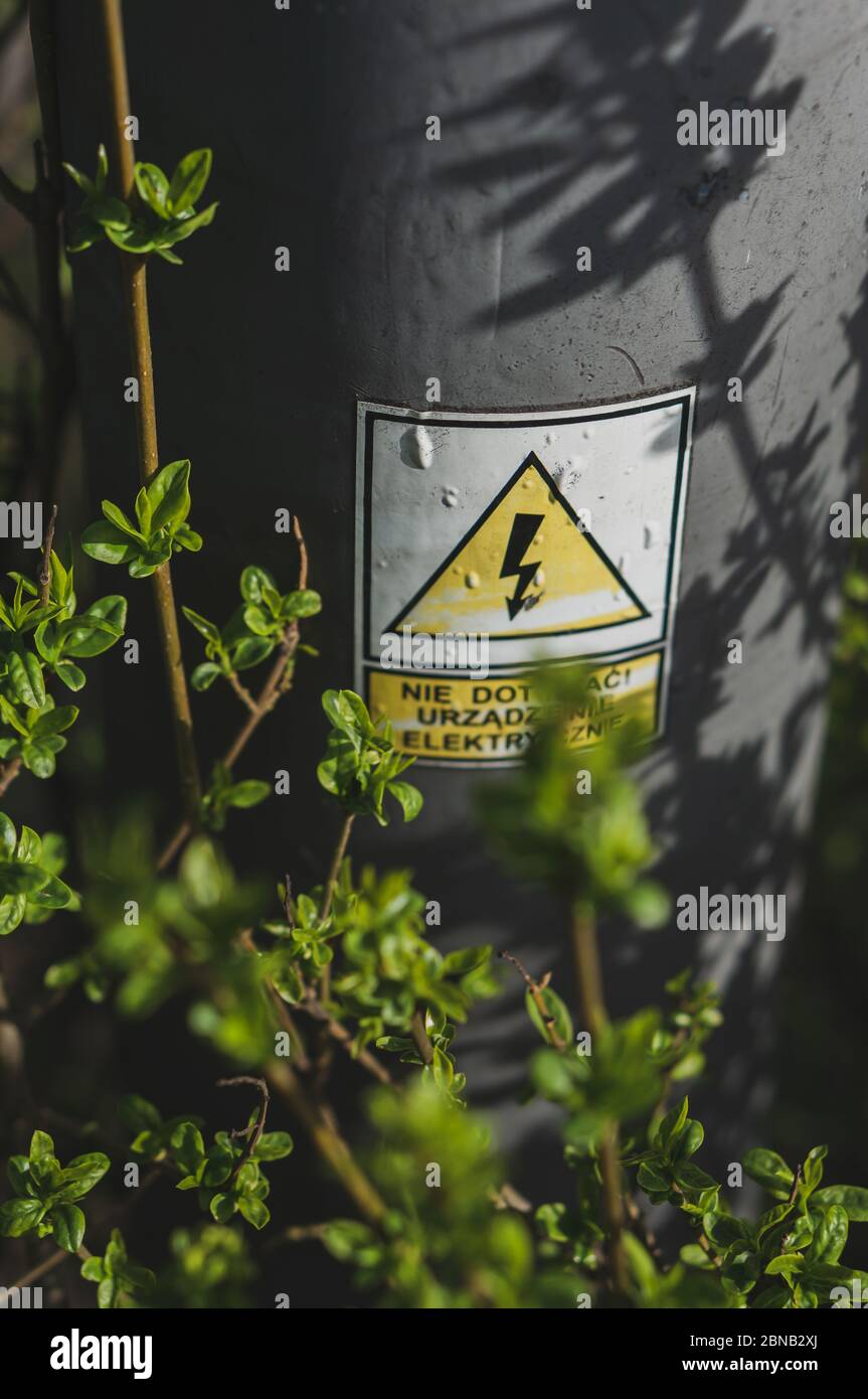 Selective focus vertical shot of a warning electrical hazard sign Stock ...