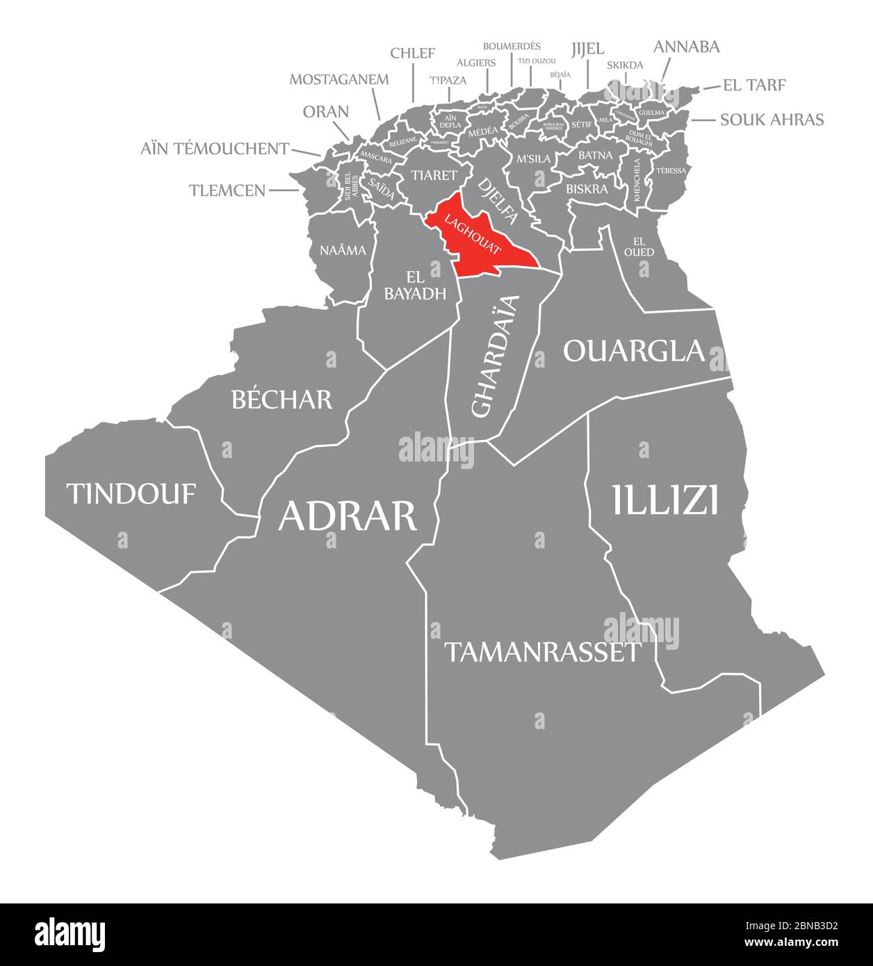 Laghouat red highlighted in map of Algeria Stock Vector Image & Art - Alamy