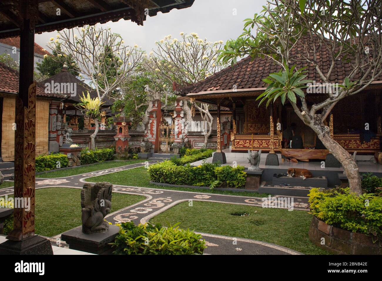 Horizontal view of traditional Balinese temple gardens around Puri ...