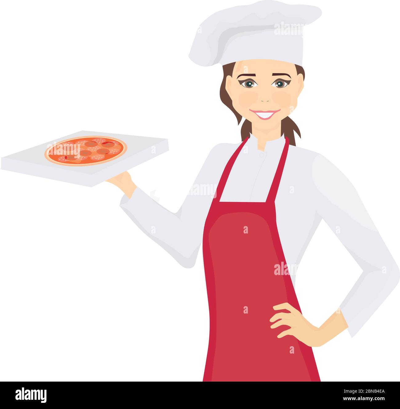 a woman chef cook with pizza box in hands Stock Vector Image & Art - Alamy