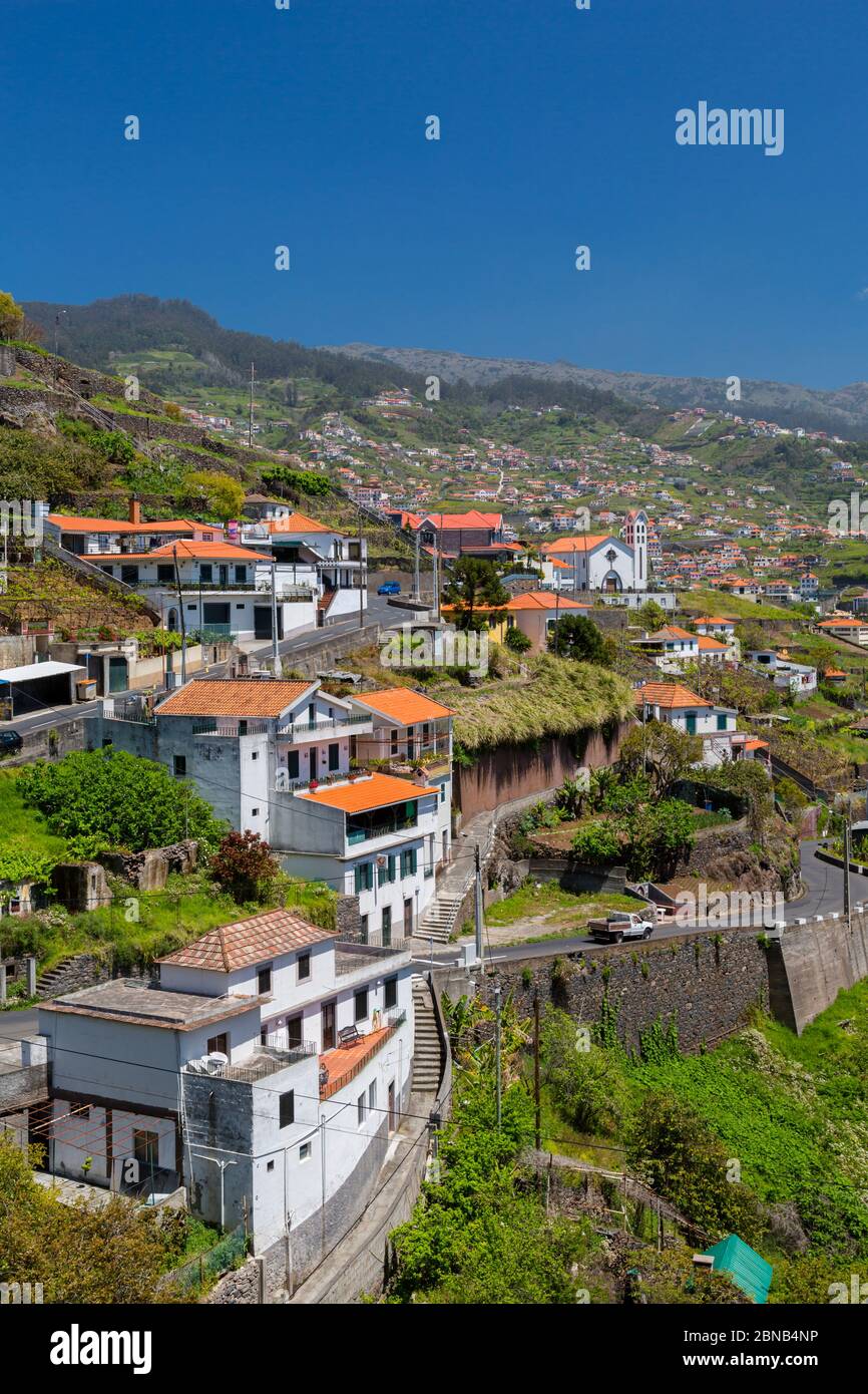 View of countryside and and villages near Cabo Girão, Camara de Lobos ...