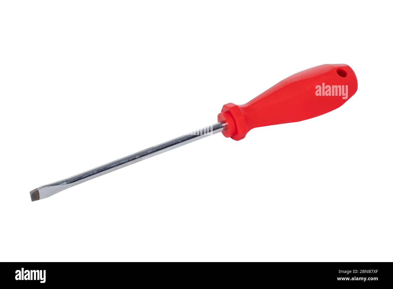 Closeup of a screwdriver with red handle isolated on white background ...