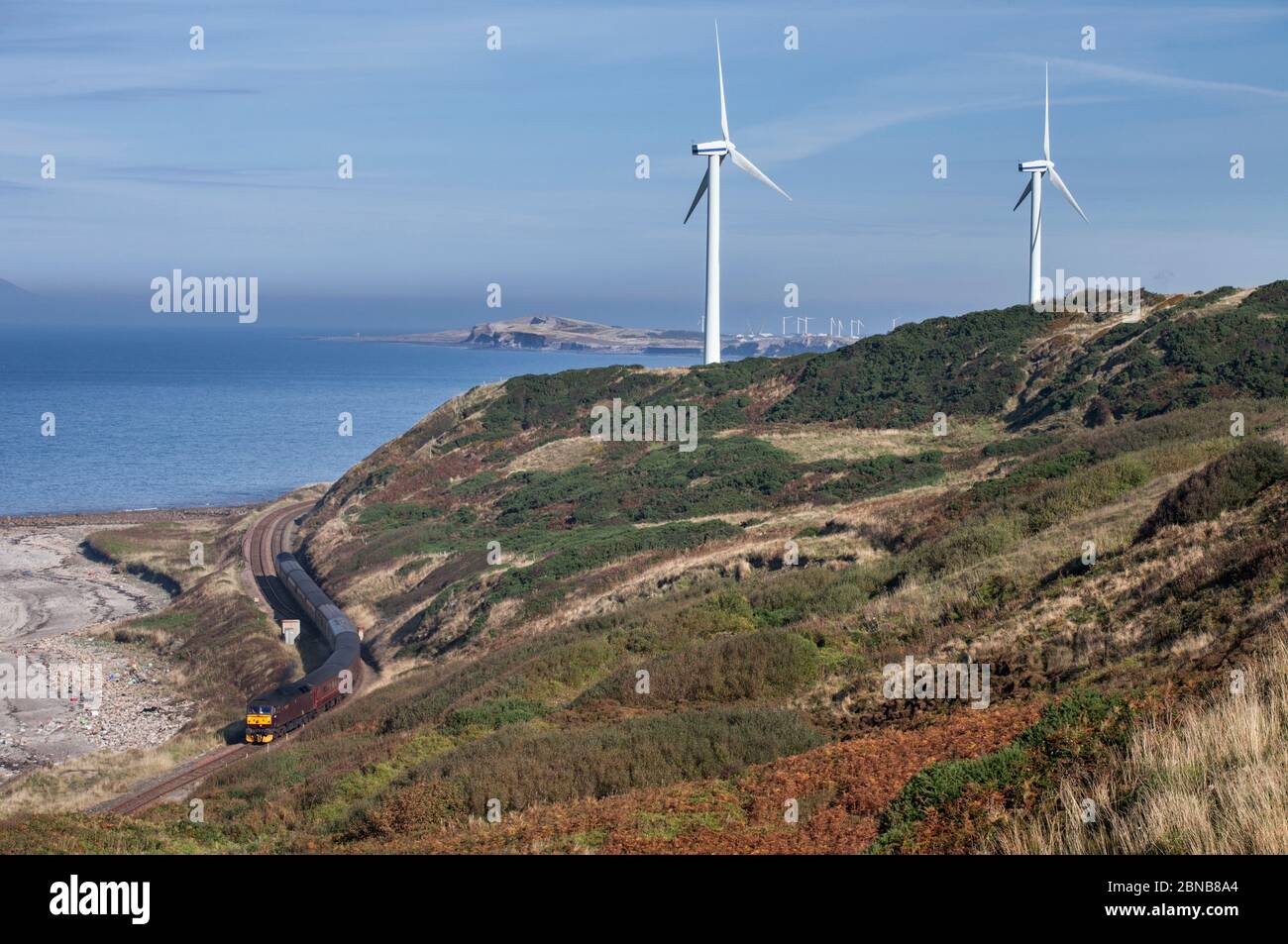 West coast railways class 47 locomotive passing Lowca on the Cumbrian ...