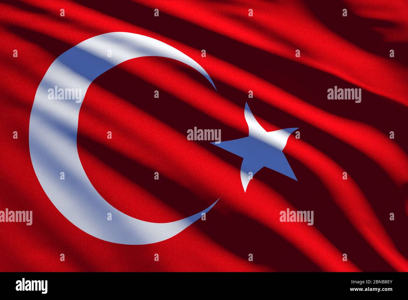 Close up shot of Turkish flag which is on a red color, crescent and ...