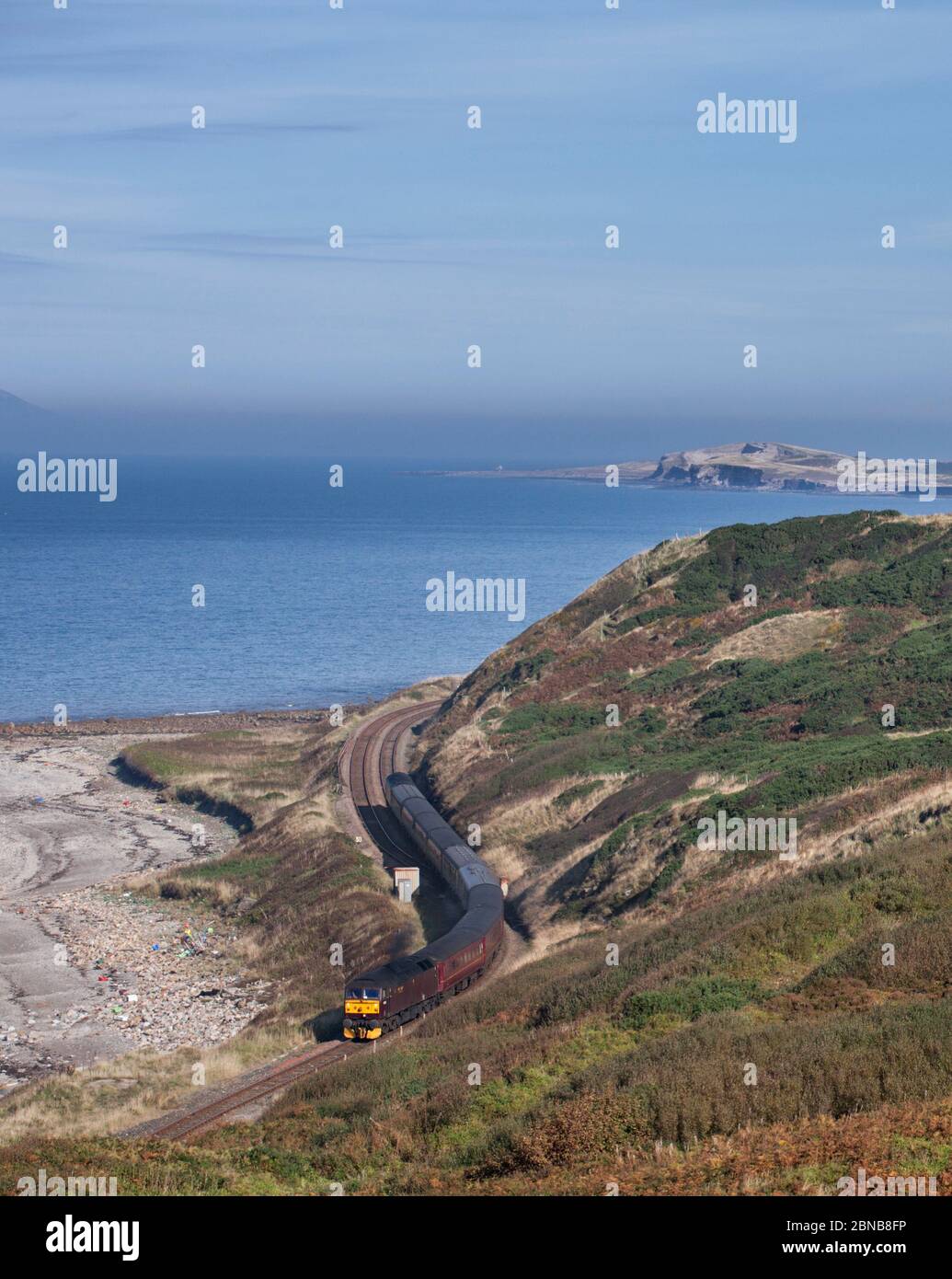 West coast railways class 47 locomotive passing Lowca on the Cumbrian ...