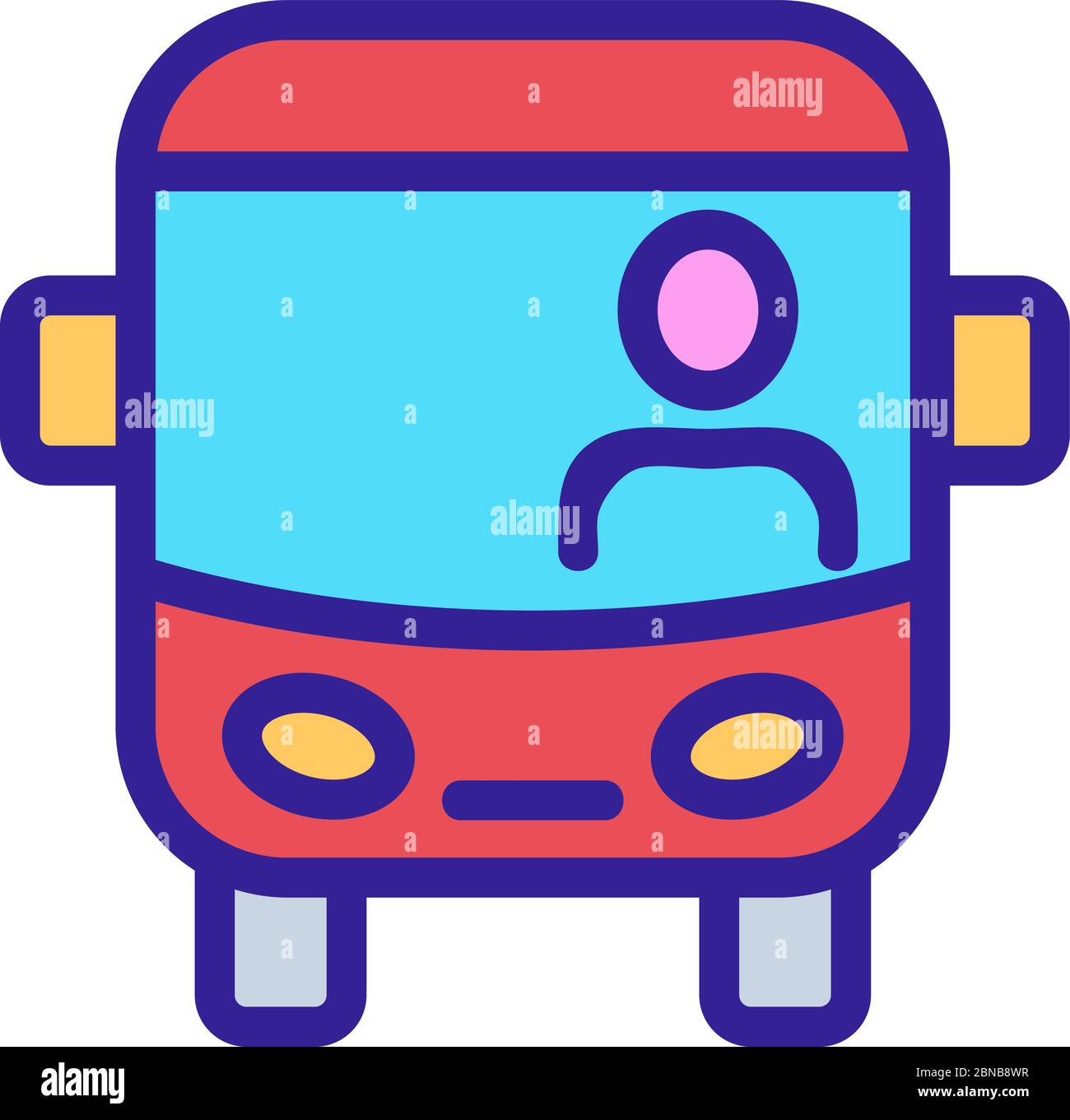 sightseeing bus with driver front view icon vector outline illustration ...