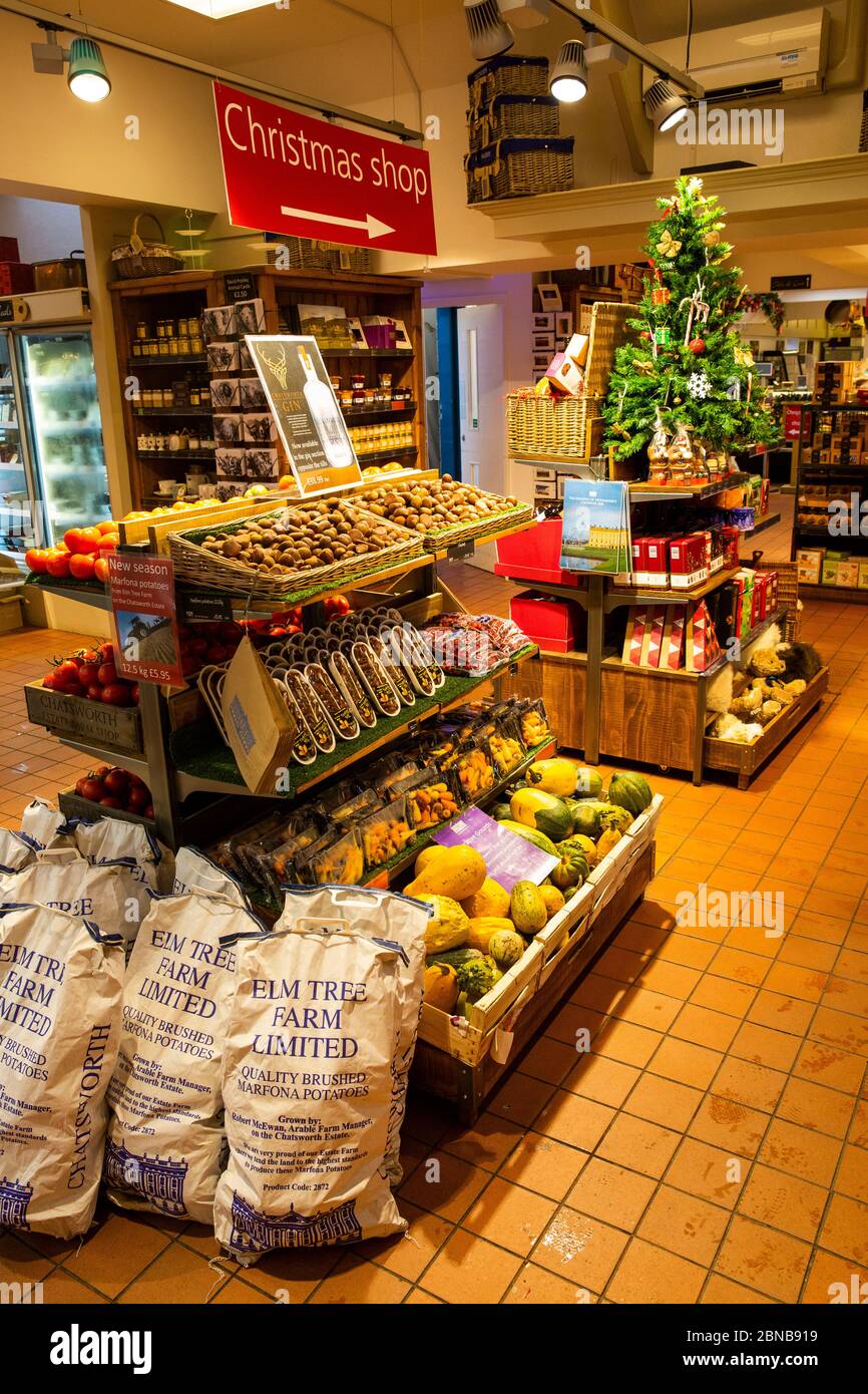 UK, England, Derbyshire, Pilsley, Chatsworth Estate Farm shop interior ...