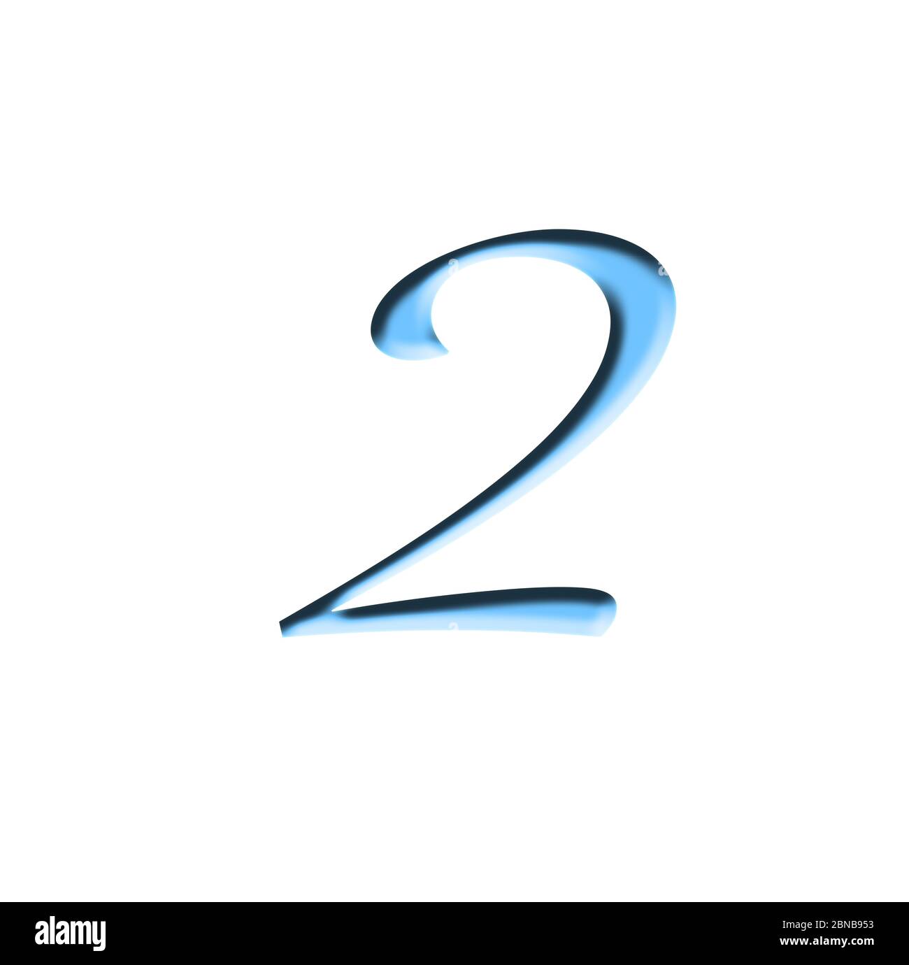 Blue number 2 represents isolated textured letters on white background ...