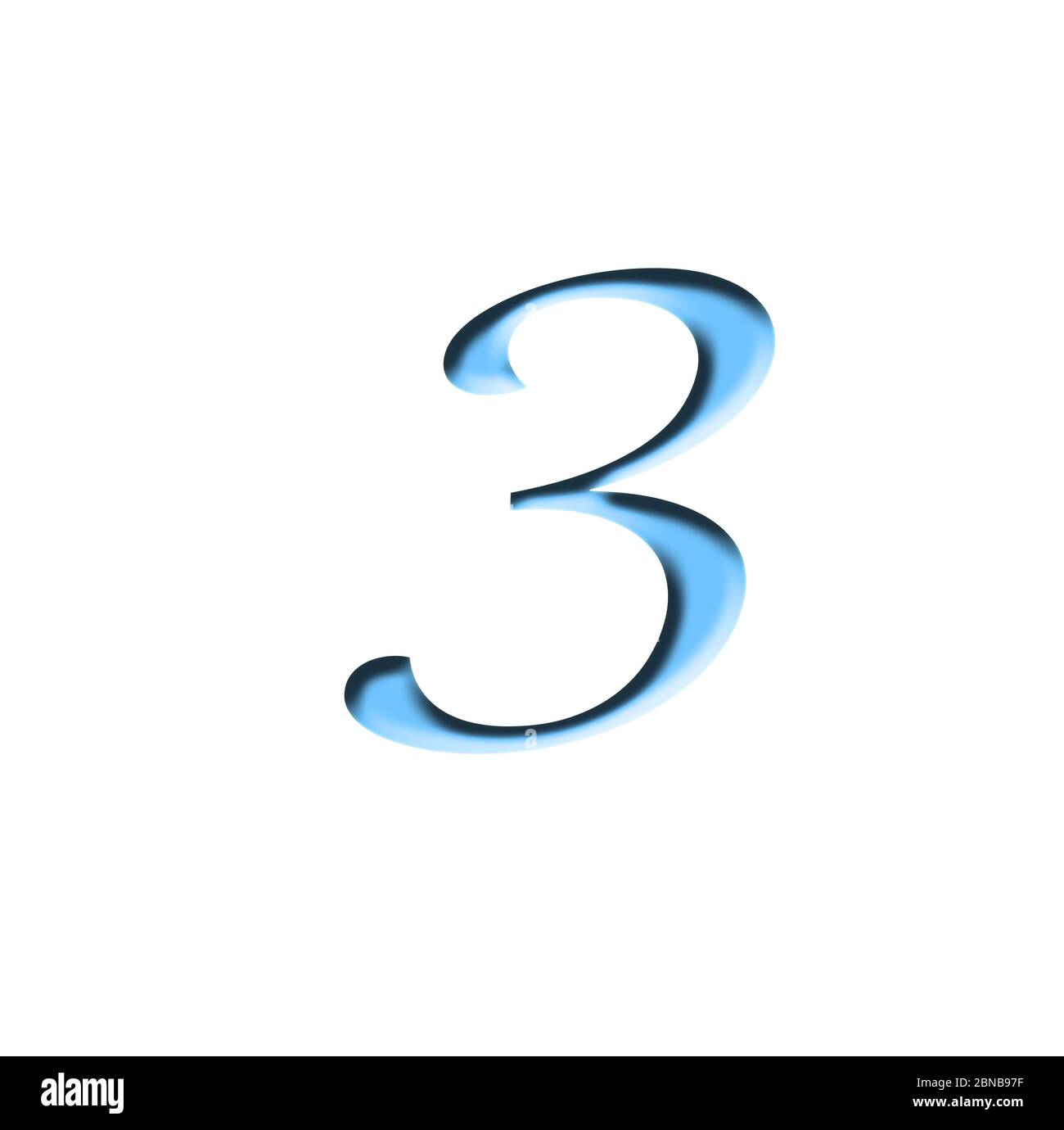 Blue number 3 represents isolated textured letters on white background ...