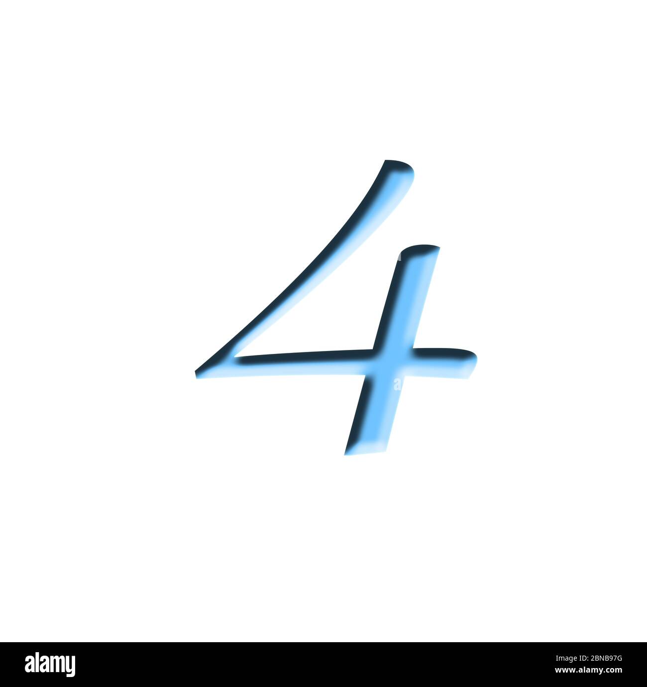 Blue number 4 represents isolated textured letters on white background ...