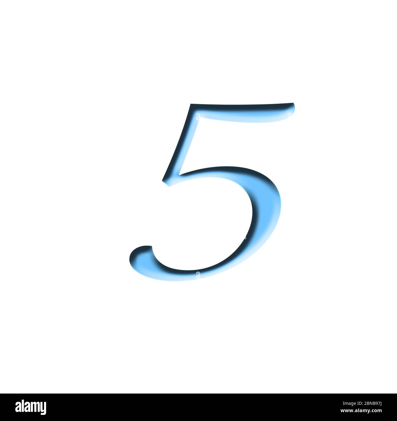 Blue number 5 represents isolated textured letters on white background ...