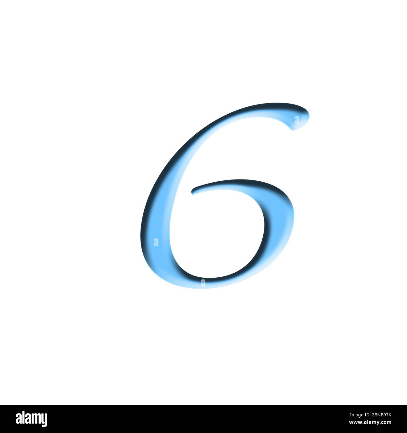 Blue number 6 represents isolated textured letters on white background ...