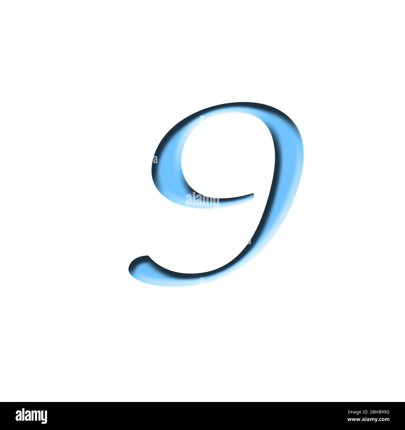 Blue number 9 represents isolated textured letters on white background ...