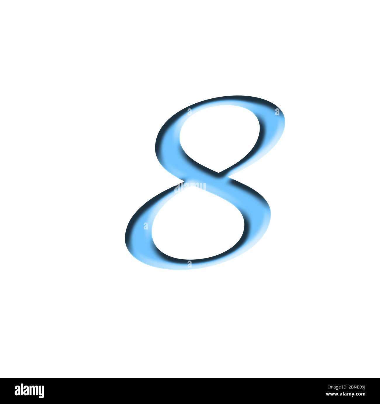 Blue number 8 represents isolated textured letters on white background ...