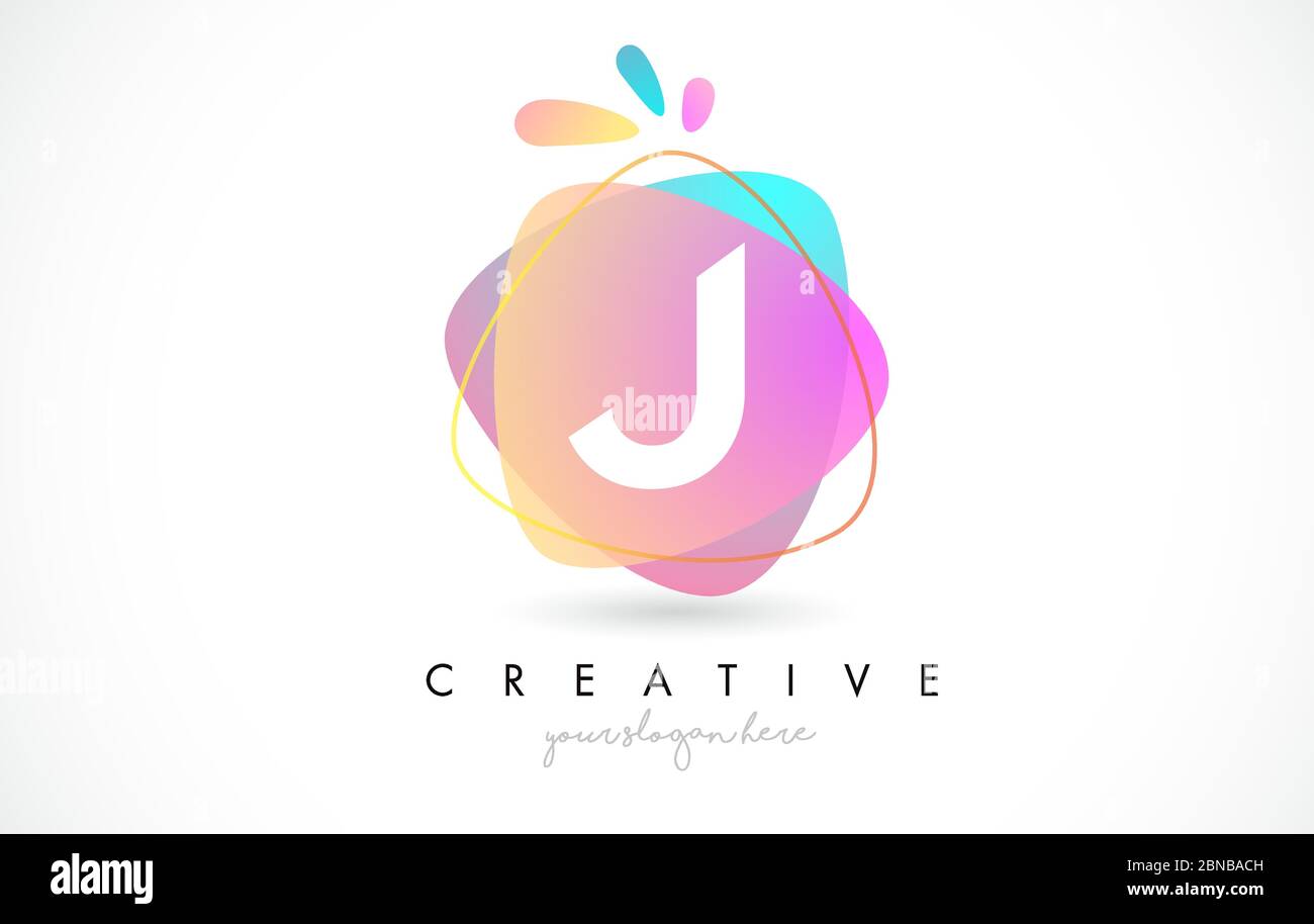 J Letter Logo Design with Vibrant Colorful Splash rounded shapes. Pink ...