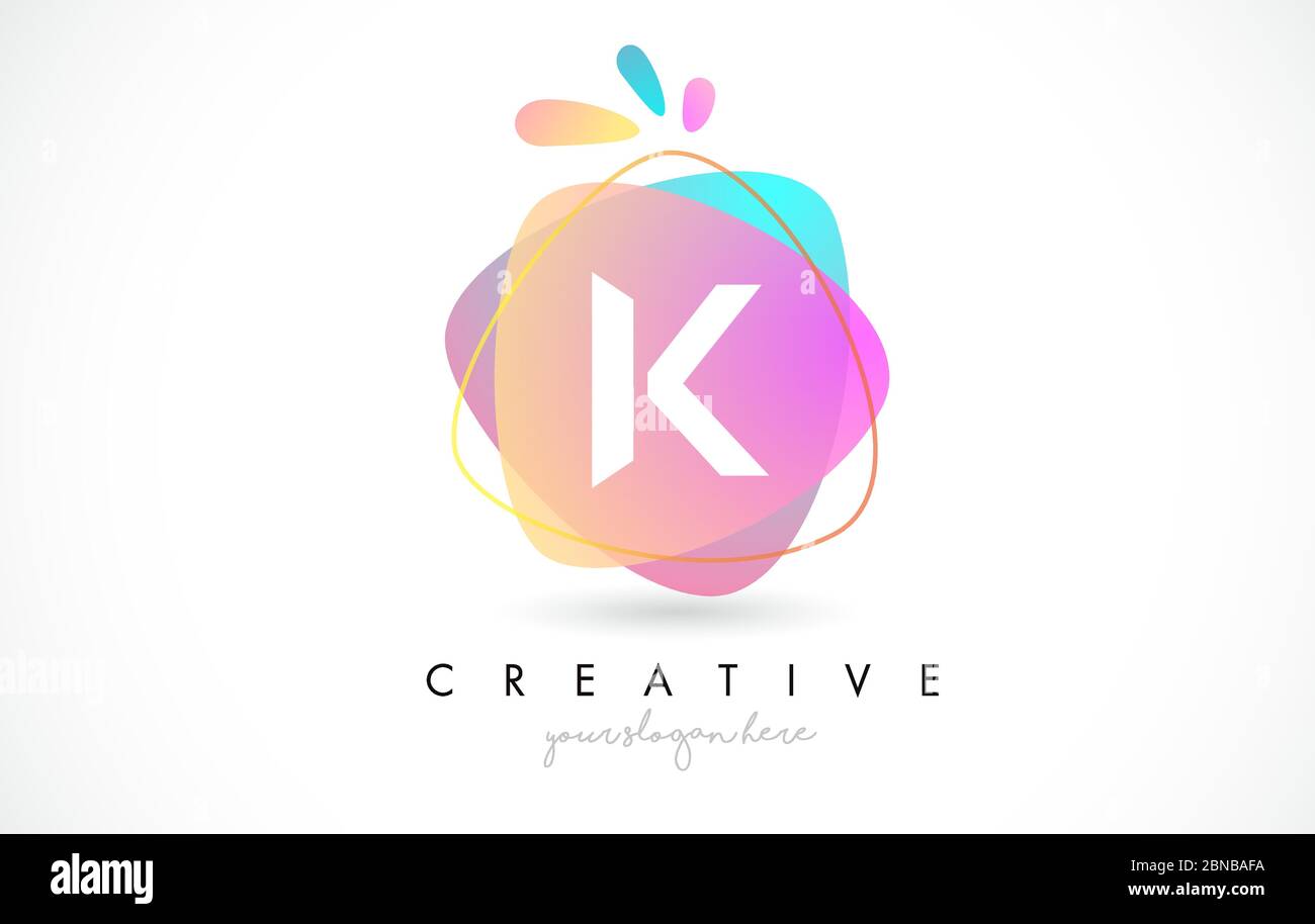 K Letter Logo Design with Vibrant Colorful Splash rounded shapes. Pink ...