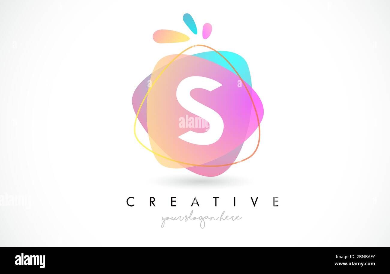 S Letter Logo Design with Vibrant Colorful Splash rounded shapes. Pink ...
