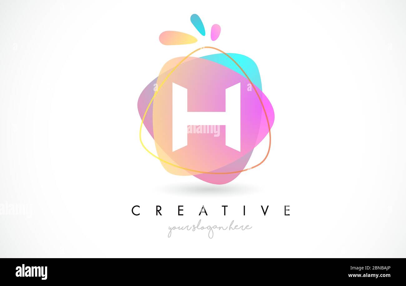 H Letter Logo Design with Vibrant Colorful Splash rounded shapes. Pink ...