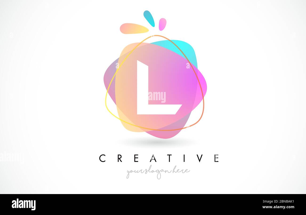 L Letter Logo Design with Vibrant Colorful Splash rounded shapes. Pink ...