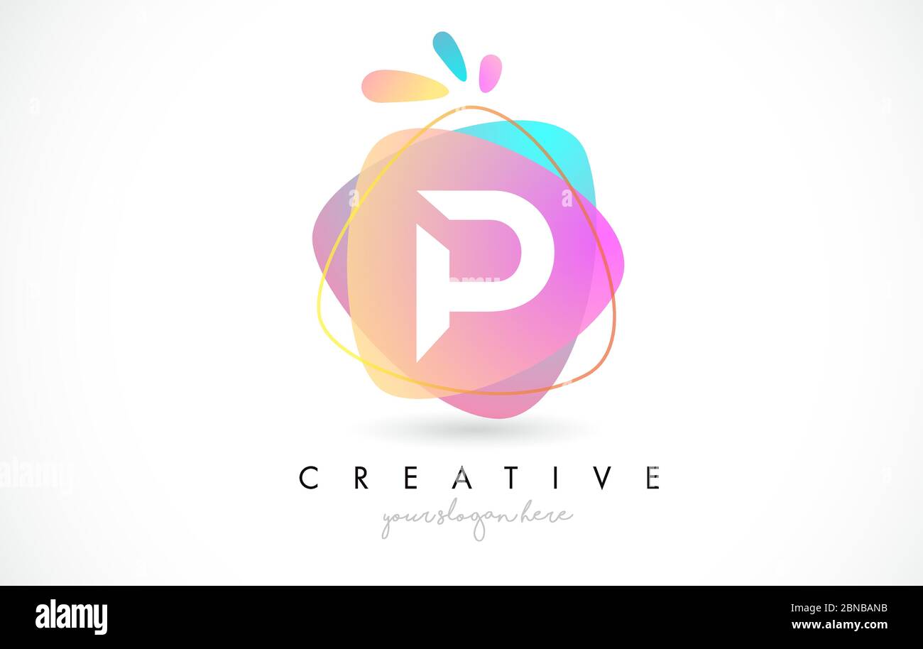 P Letter Logo Design with Vibrant Colorful Splash rounded shapes. Pink ...