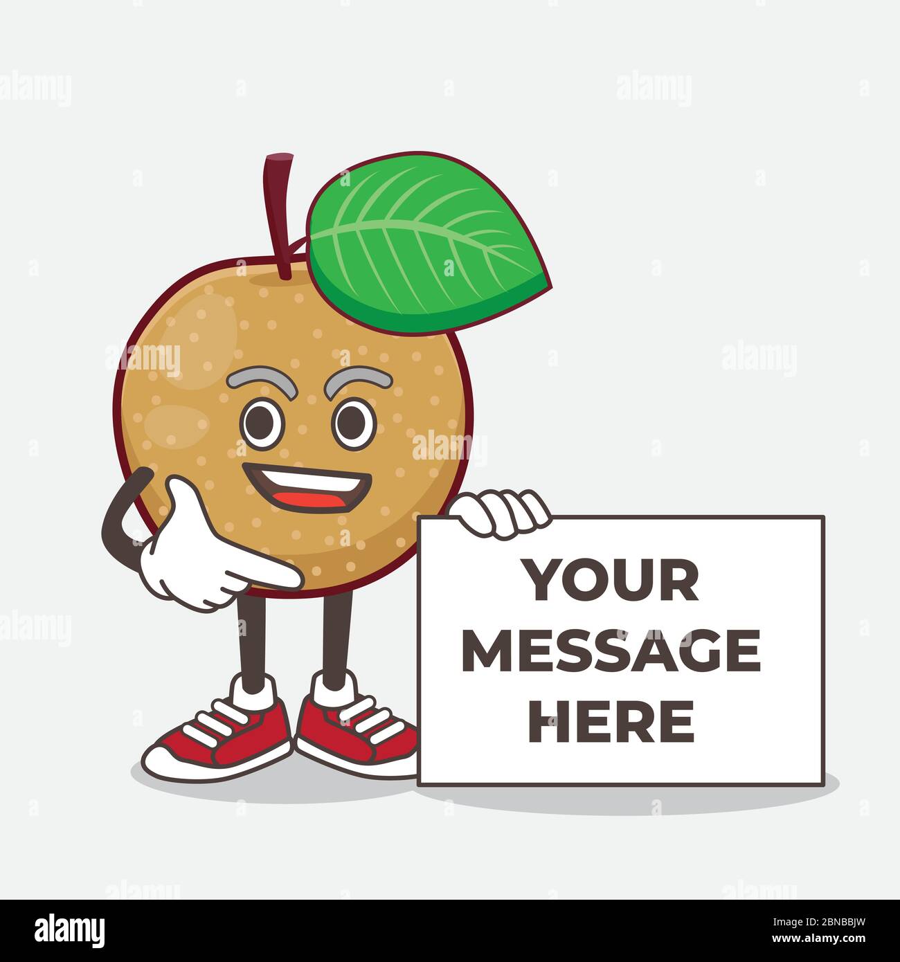 An illustration of Nashi Pear cartoon mascot character holding a board ...