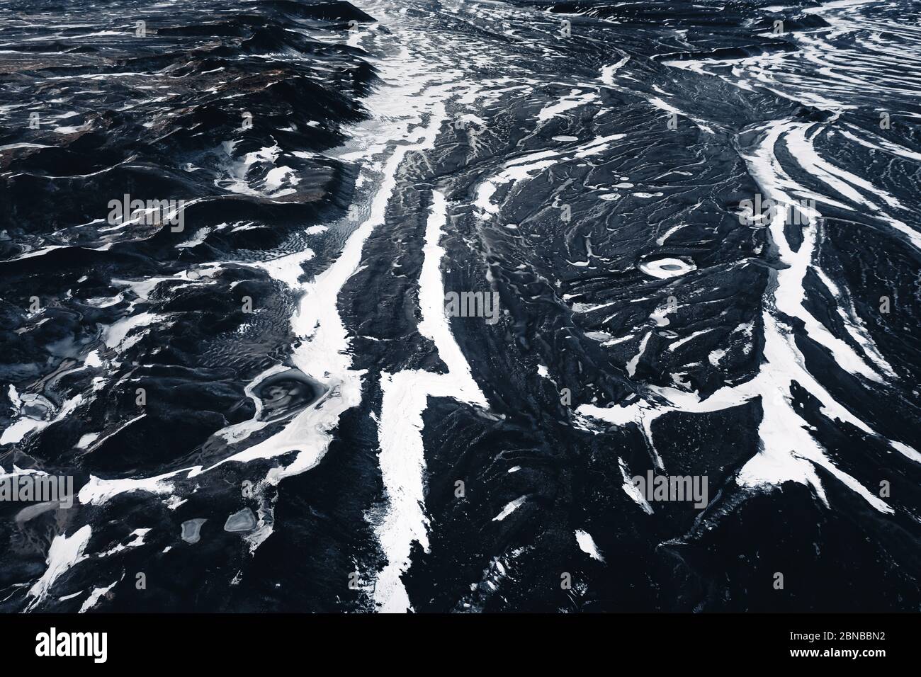 Aerial view of the volcanic desert on Iceland, in the background a ...