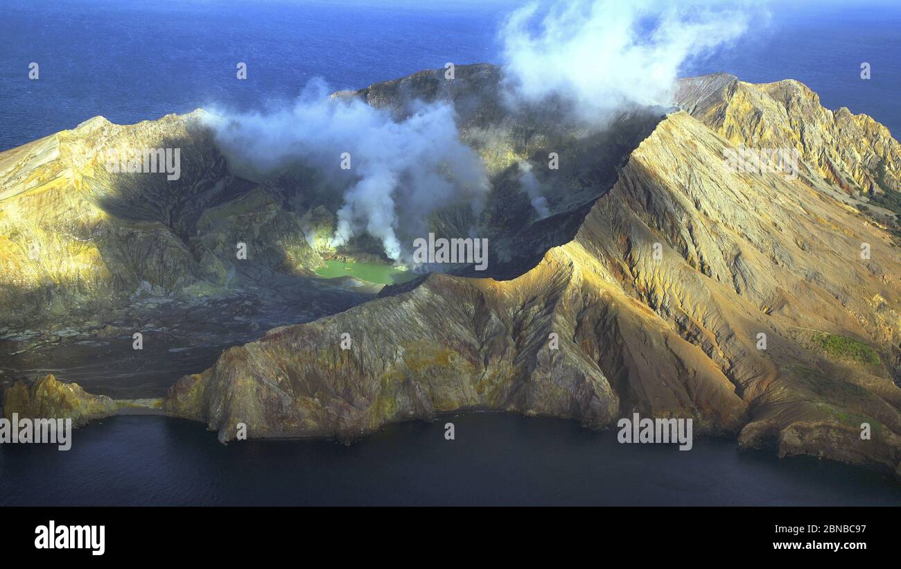 White Island active vulcano, aerial view, New Zealand, Northern Island ...