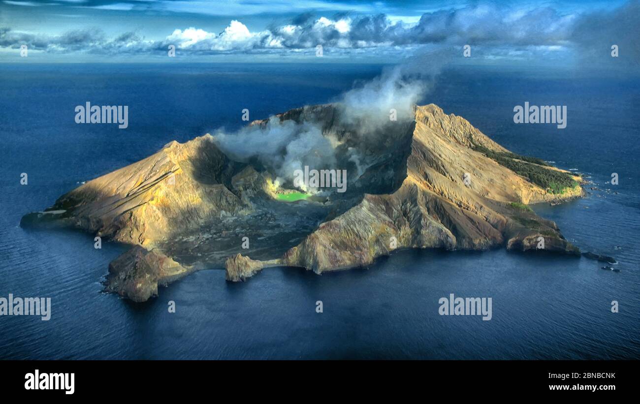 White Island active vulcano, aerial view, New Zealand, Northern Island ...