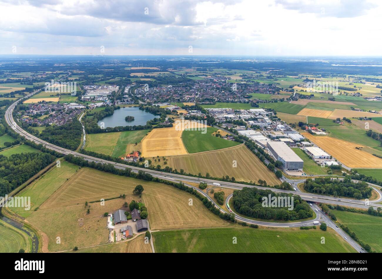 city of Hamminkeln, motorway exit Hamminkeln of motorway A3 and lake ...