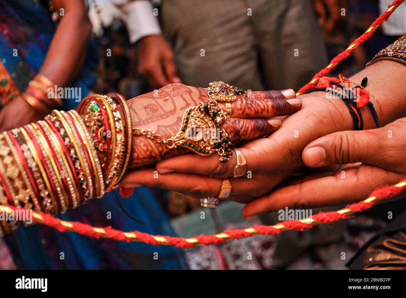Indian couple's hand in hand in a wedding, Indian marriage Stock Photo ...