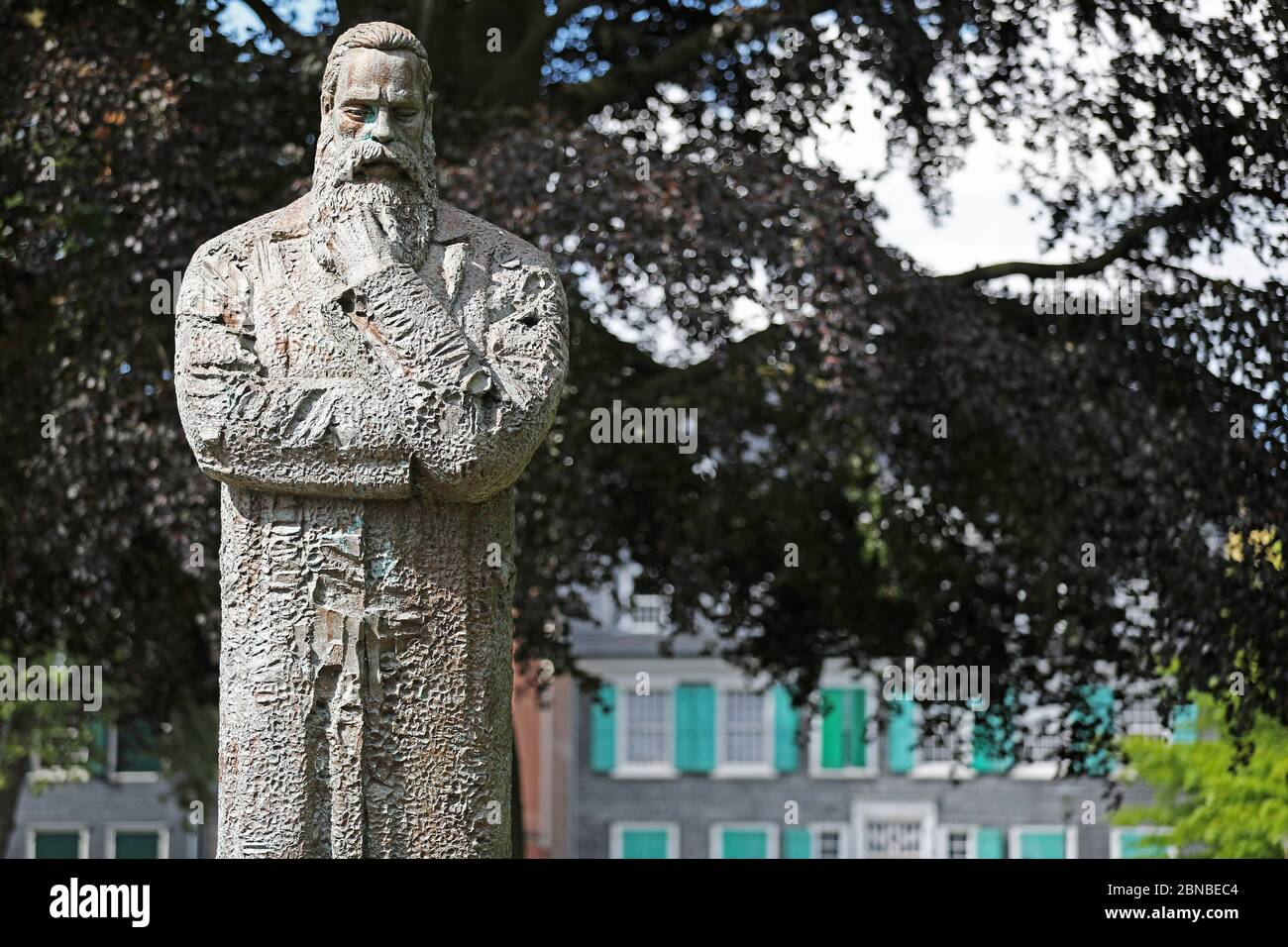 Wuppertal, Germany. 14th May, 2020. A statue of Friedrich Engels stands ...