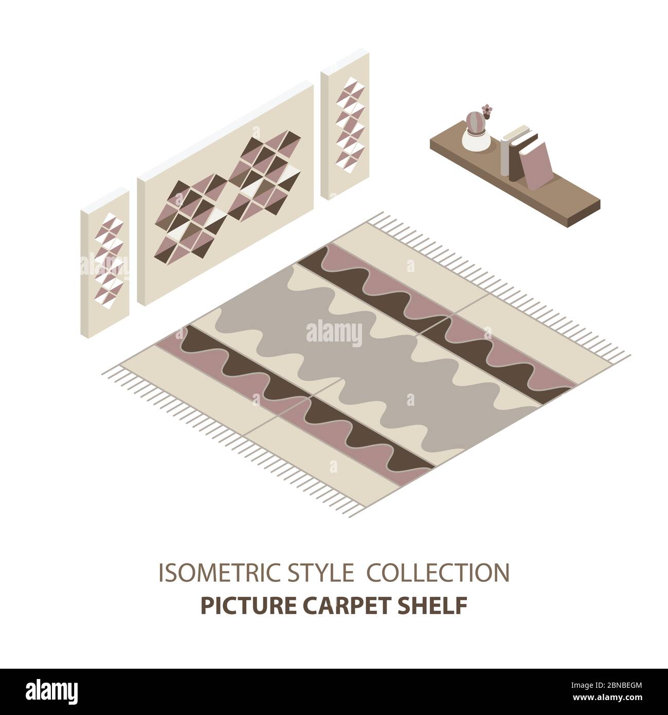 Vector isometric set of cappet room in mid century style., poster and ...