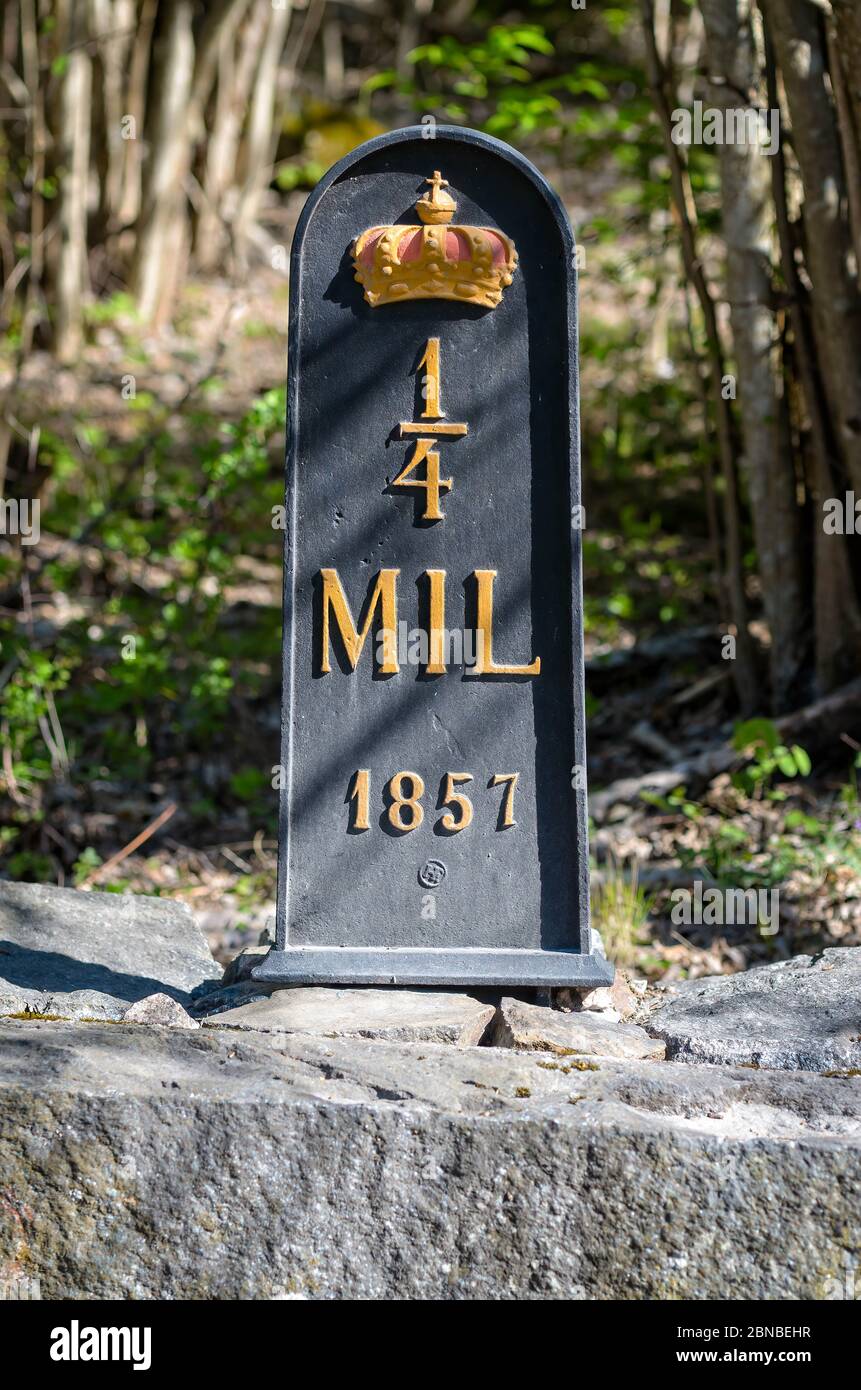 An old milestone in Tingstuhöjden's nature reserve Stock Photo - Alamy