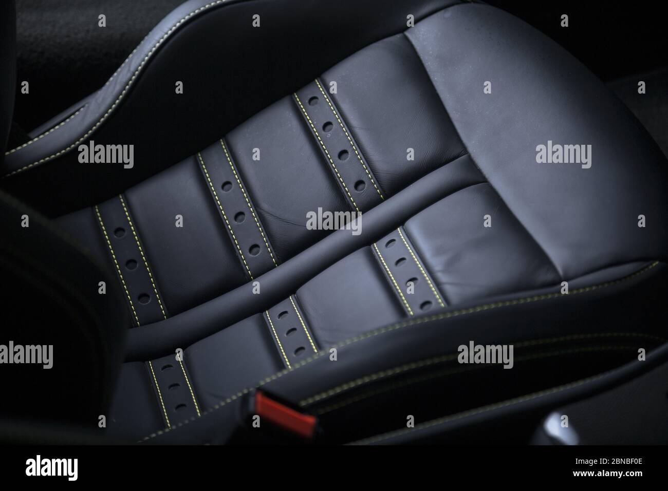 Closeup shot of the black leather seat texture of a modern car Stock ...
