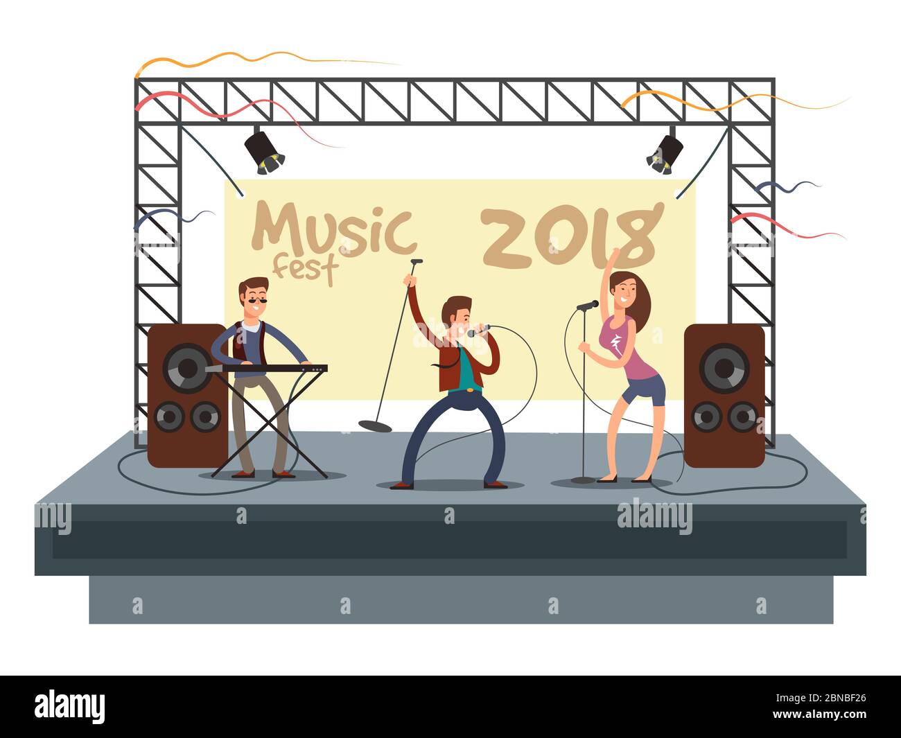 Music festival concert with pop music band playing music. Musician and ...