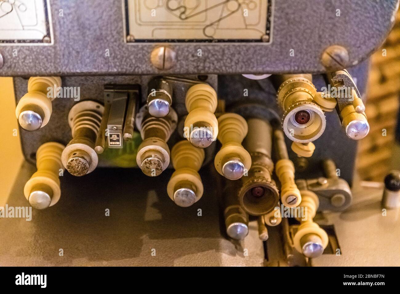 Old movie projector for cinema. Vintage movie camera keep in museum. It ...