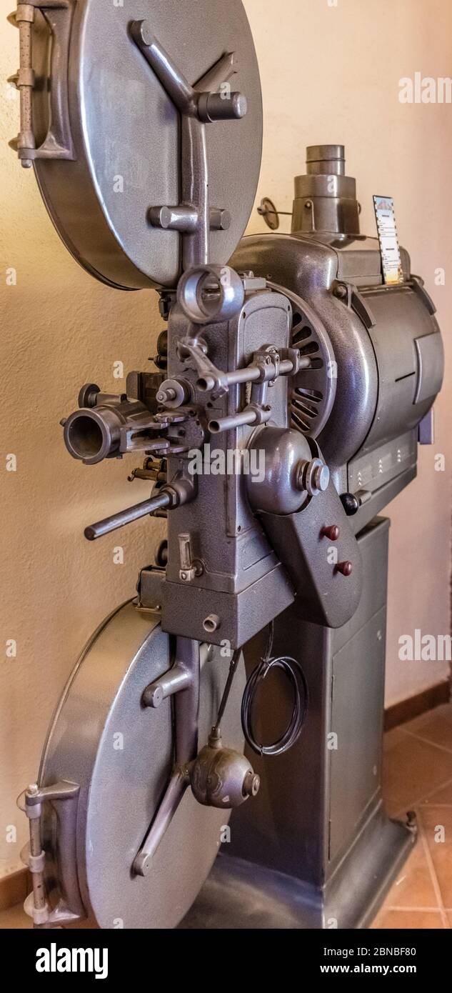 Old movie projector for cinema. Vintage movie camera keep in museum. It ...