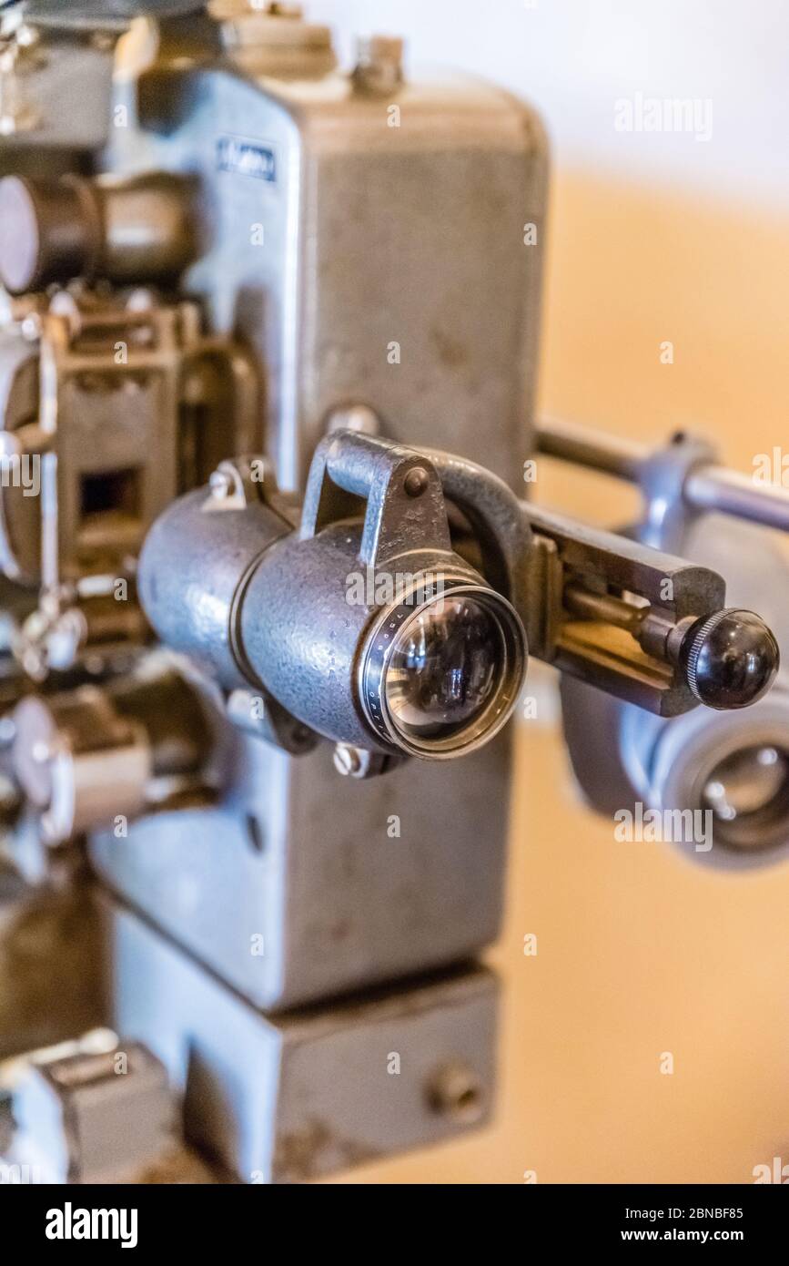 Old movie projector for cinema. Vintage movie camera keep in museum. It ...