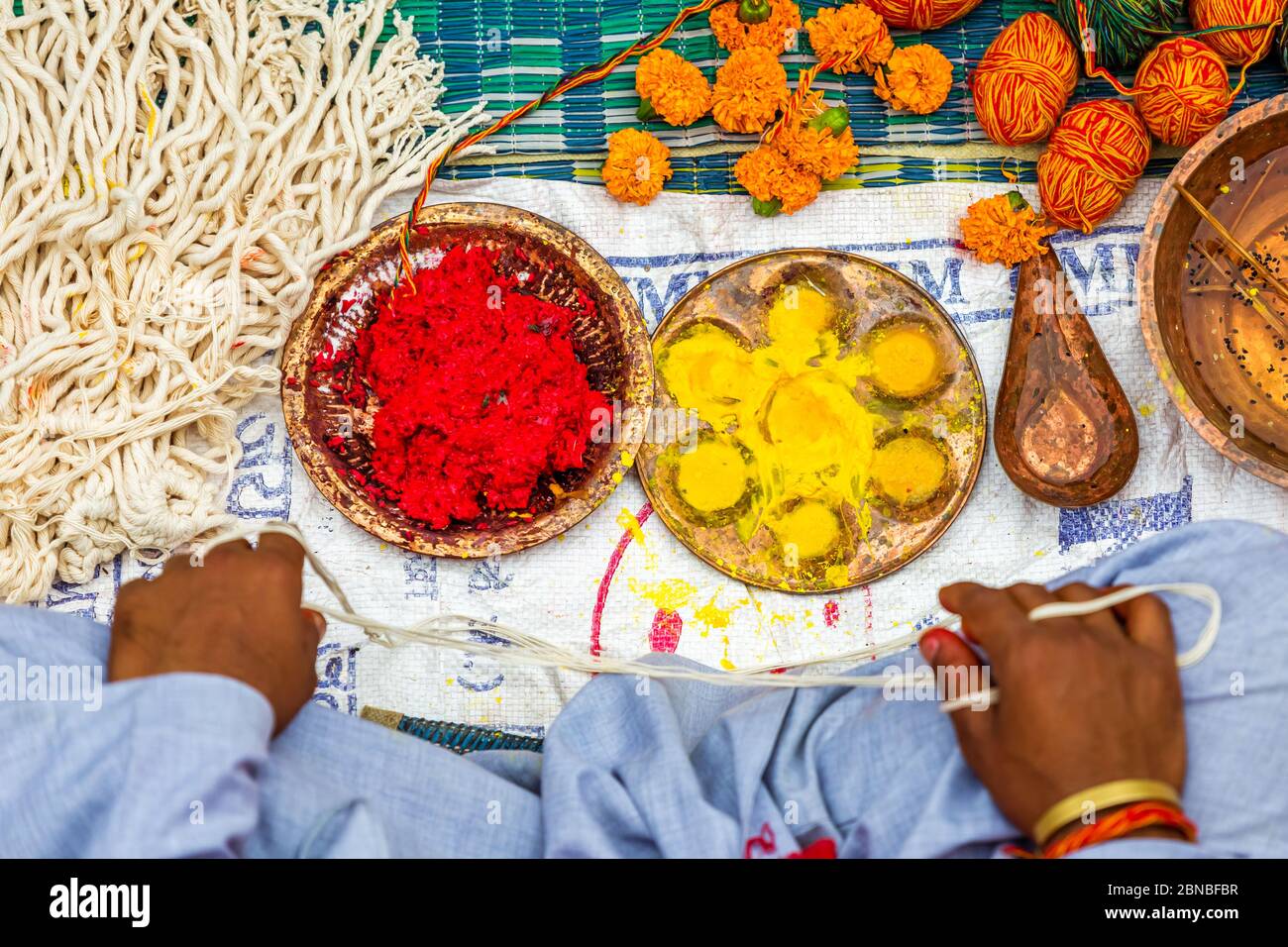 Assorted Sacred colorful thread during Janai Purnima festival or ...