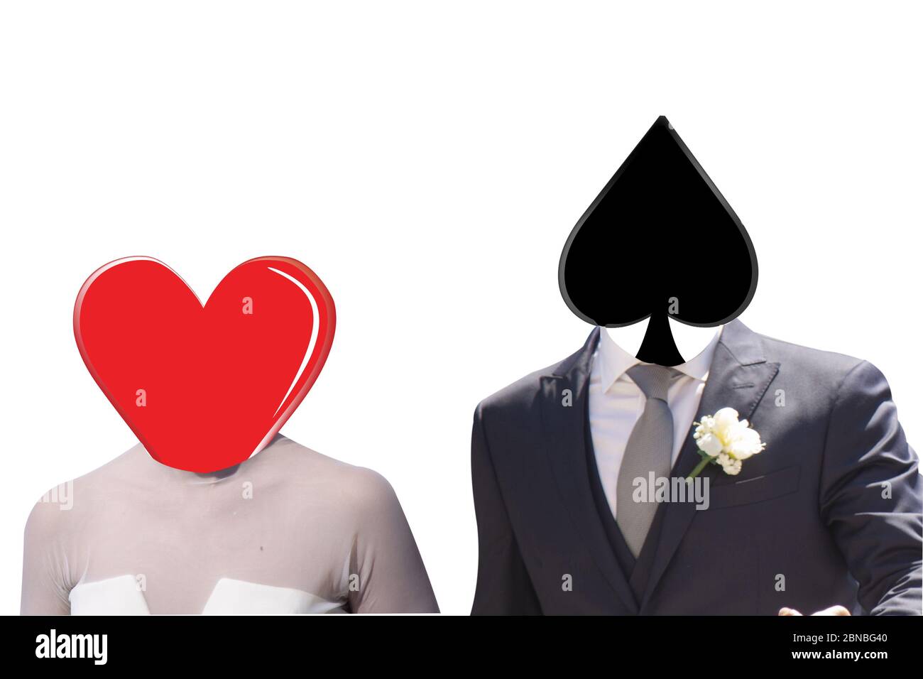 Marrying couple with the spades and hearts signs on their bodies ...