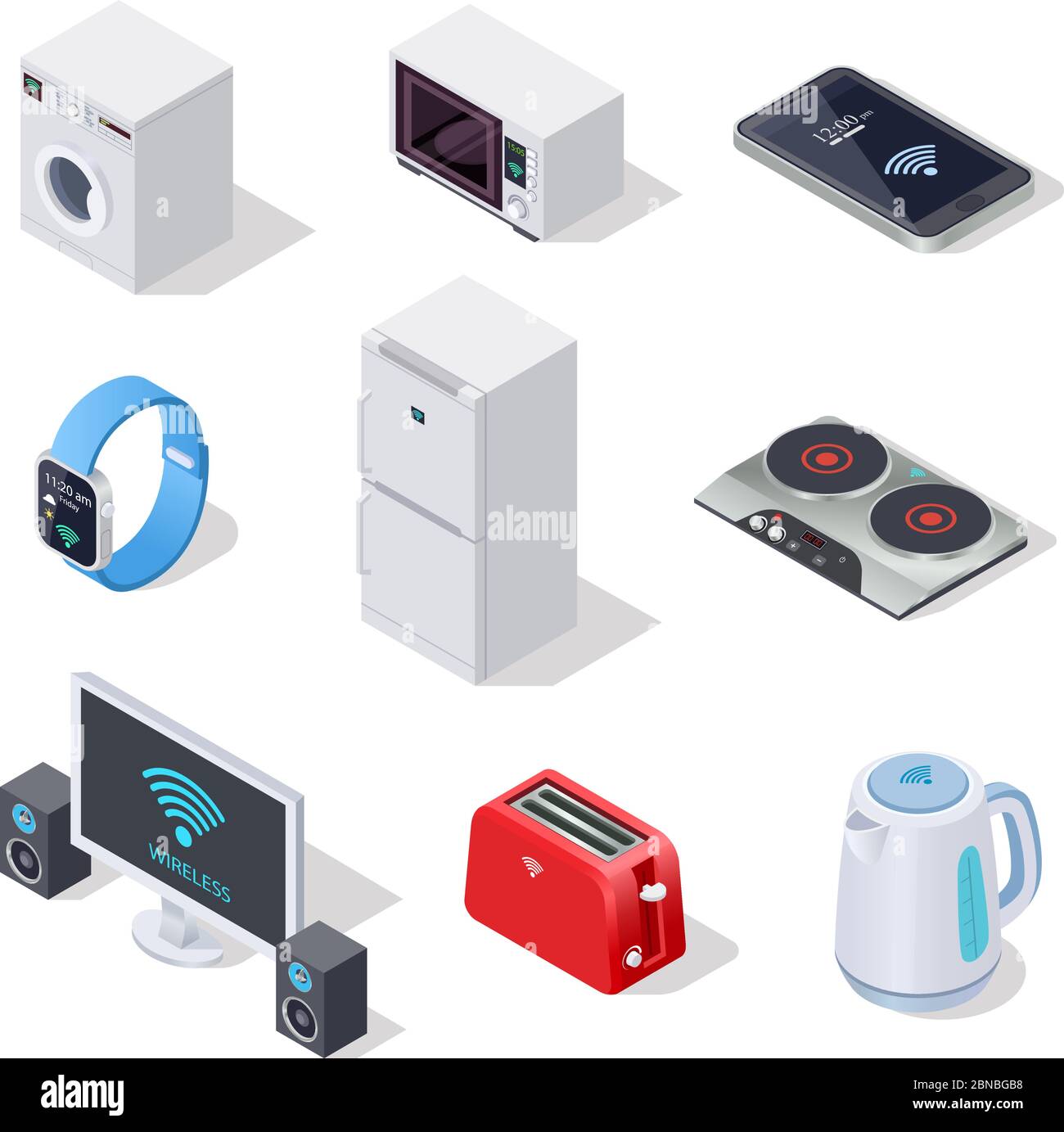 Internet things isometric icons. Household appliances. Wireless ... Internet things isometric icons. Household appliances. Wireless ...