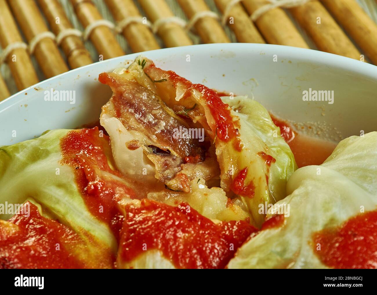 Potato and Smoked Fish Cabbage Rolls close up Stock Photo - Alamy